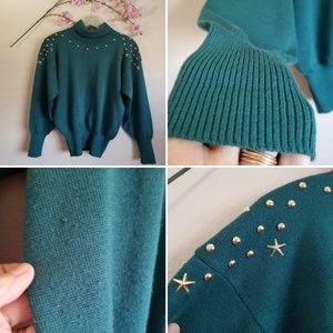 Meister | Sweaters | Vintage Meister Sweater Gold Star Cowl Neck Green ...